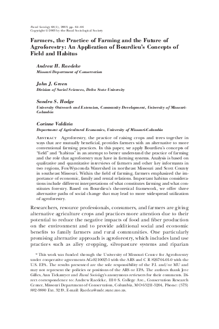 (PDF) Farmers, the Practice of Farming and the Future of Agroforestry: An Application of ...