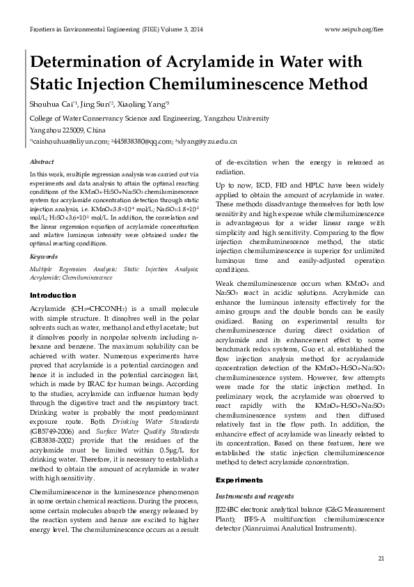 (PDF) Determination of Acrylamide in Water with Static Injection ...