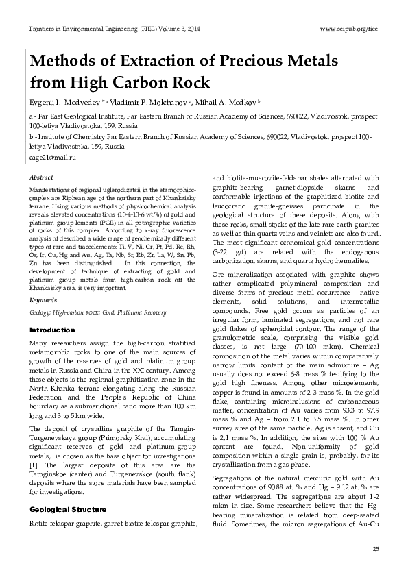 (PDF) Methods of Extraction of Precious Metals from High Carbon Rock