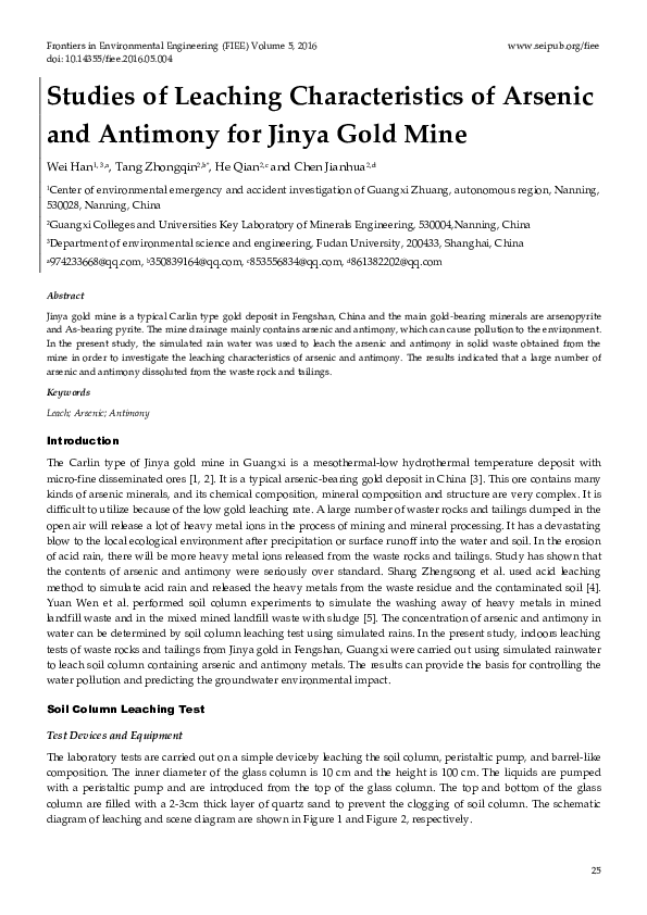 (PDF) Studies of Leaching Characteristics of Arsenic and Antimony for ...