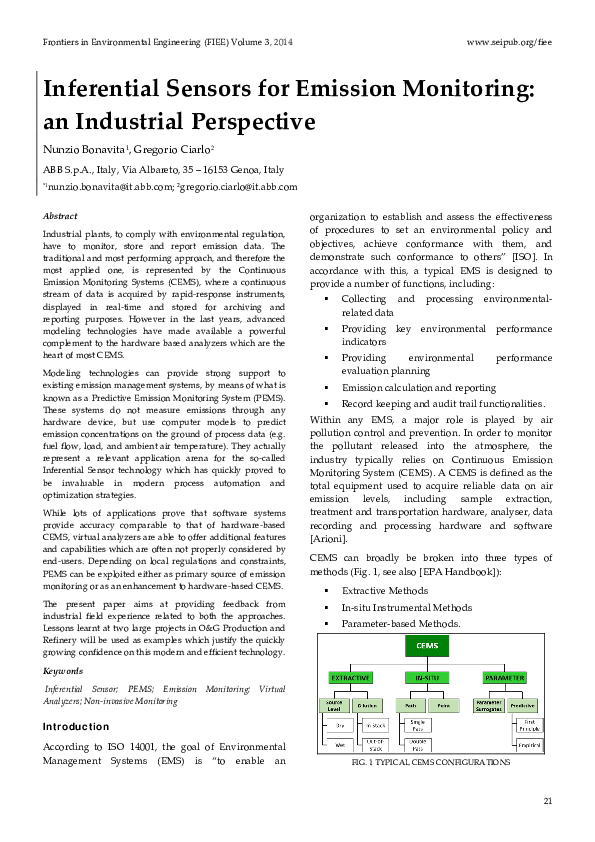 (PDF) Inferential Sensors for Emission Monitoring: an Industrial Perspective