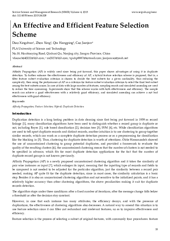 (PDF) An Effective and Efficient Feature Selection Scheme