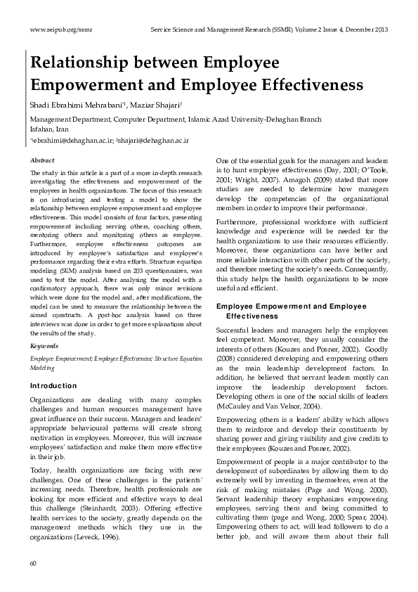 (PDF) Relationship between Employee Empowerment and Employee Effectiveness