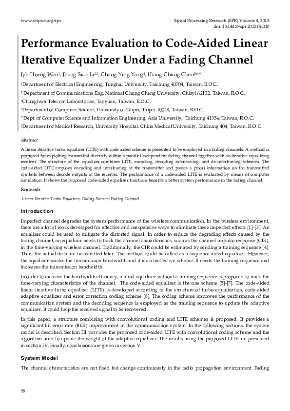 (PDF) Performance Evaluation to Code-Aided Linear Iterative Equalizer ...