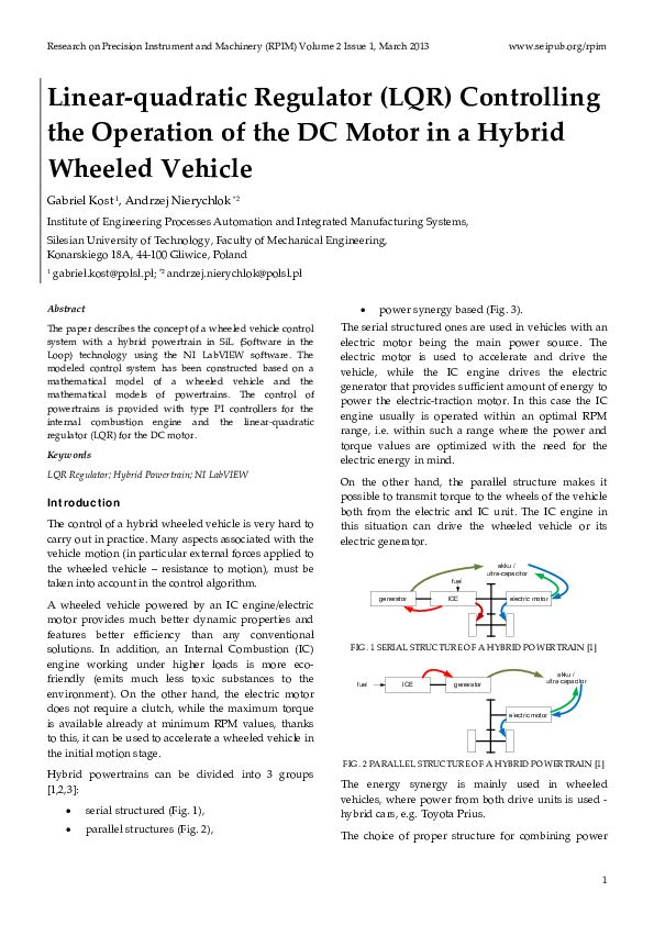 (PDF) Linear-quadratic Regulator (LQR) Controlling the Operation of the ...
