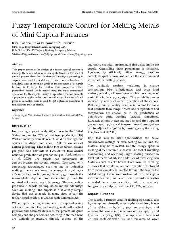 (PDF) Fuzzy Temperature Control for Melting Metals of Mini Cupola ...