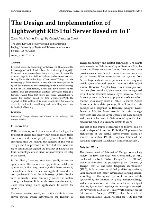 (PDF) The Design and Implementation of Lightweight RESTful Server Based on IoT