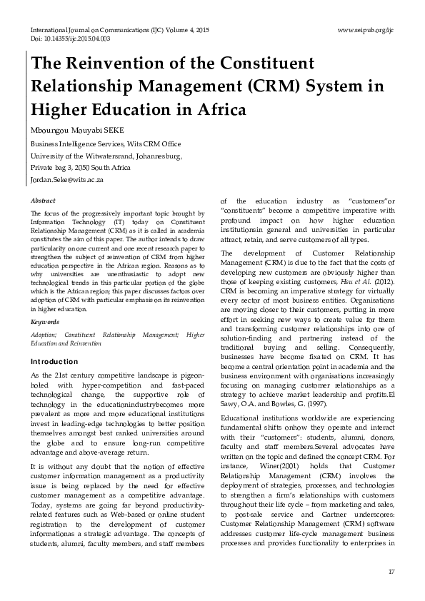 (PDF) The Reinvention of the Constituent Relationship Management (CRM ...