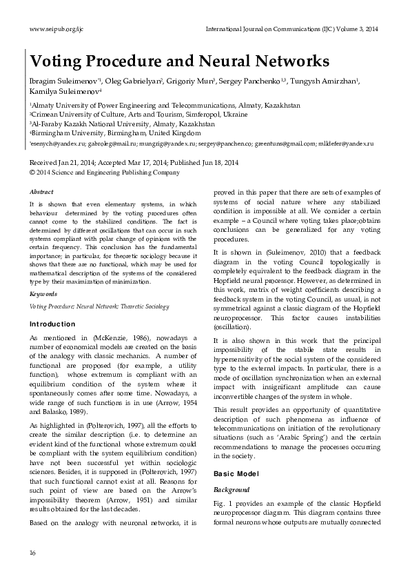 (PDF) Voting Procedure and Neural Networks