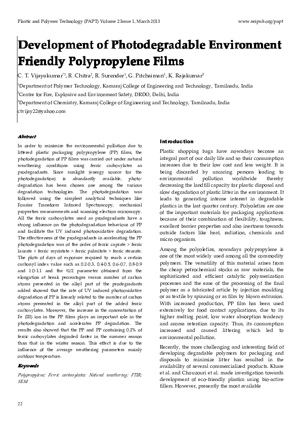 (PDF) Development of Photodegradable Environment Friendly Polypropylene ...