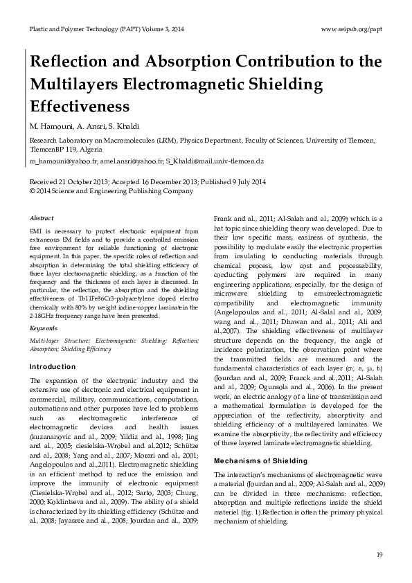 (PDF) Reflection and Absorption Contribution to the Multilayers Electromagnetic Shielding ...