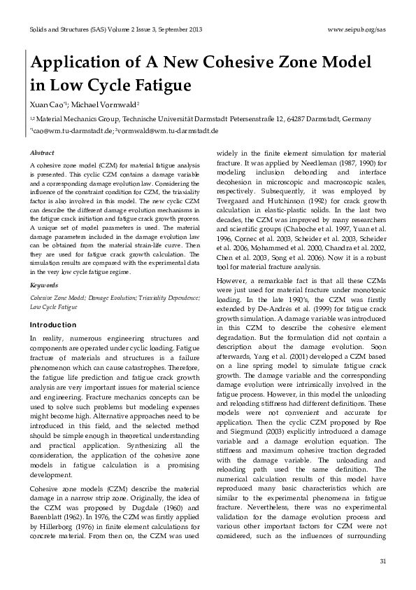 (PDF) Application of A New Cohesive Zone Model in Low Cycle Fatigue