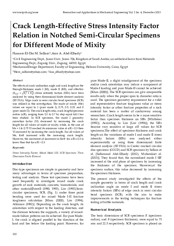 (PDF) Crack Length-Effective Stress Intensity Factor Relation in ...
