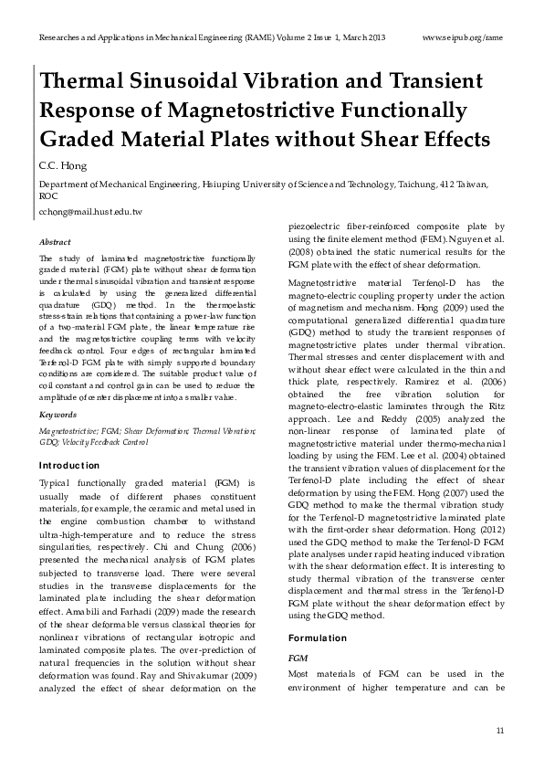 Pdf Thermal Sinusoidal Vibration And Transient Response Of Magnetostrictive Functionally