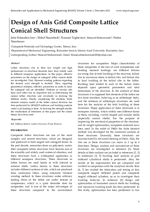 (PDF) Design of Anis Grid Composite Lattice Conical Shell Structures