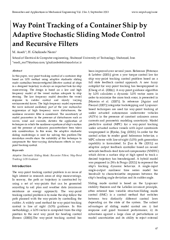 (PDF) Way Point Tracking of a Container Ship by Adaptive Stochastic ...