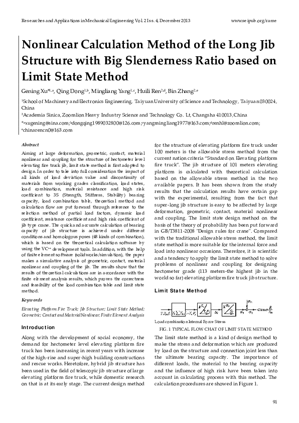 (PDF) Nonlinear Calculation Method of the Long Jib Structure with Big Slenderness Ratio based on ...