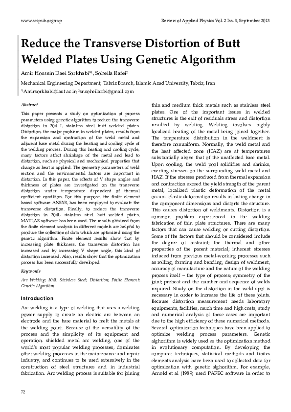 (PDF) Reduce the Transverse Distortion of Butt Welded Plates Using ...