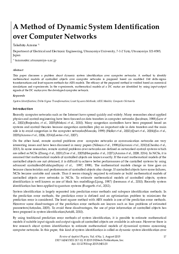 Pdf A Method Of Dynamic System Identification Over Computer Networks