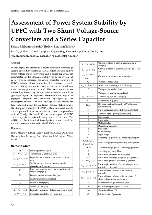(PDF) Assessment of Power System Stability by UPFC with Two Shunt ...