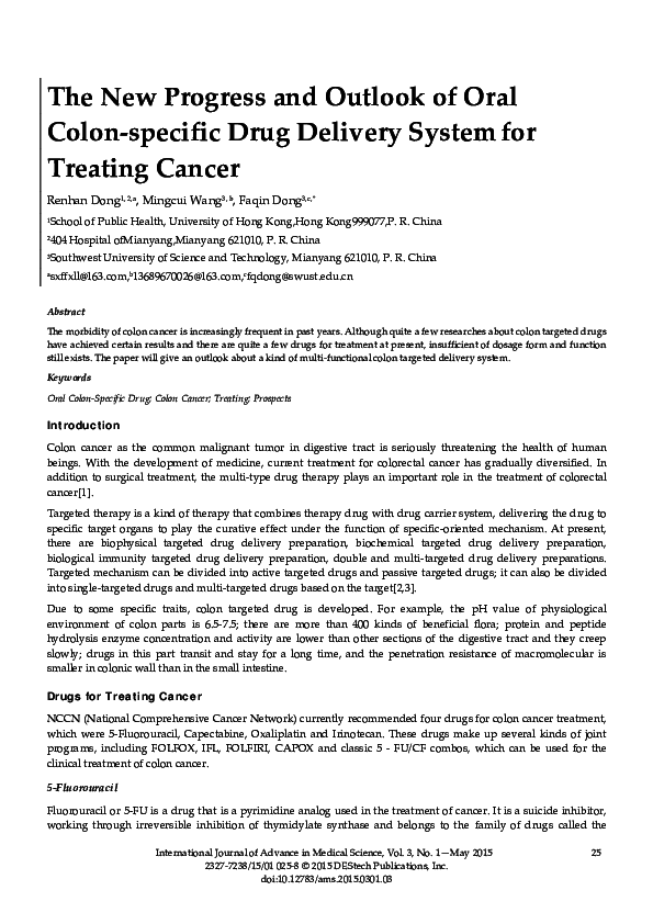 (PDF) The New Progress and Outlook of Oral Colon-specific Drug Delivery ...