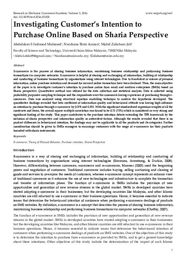 (PDF) Investigating Customer's Intention to Purchase Online Based on ...