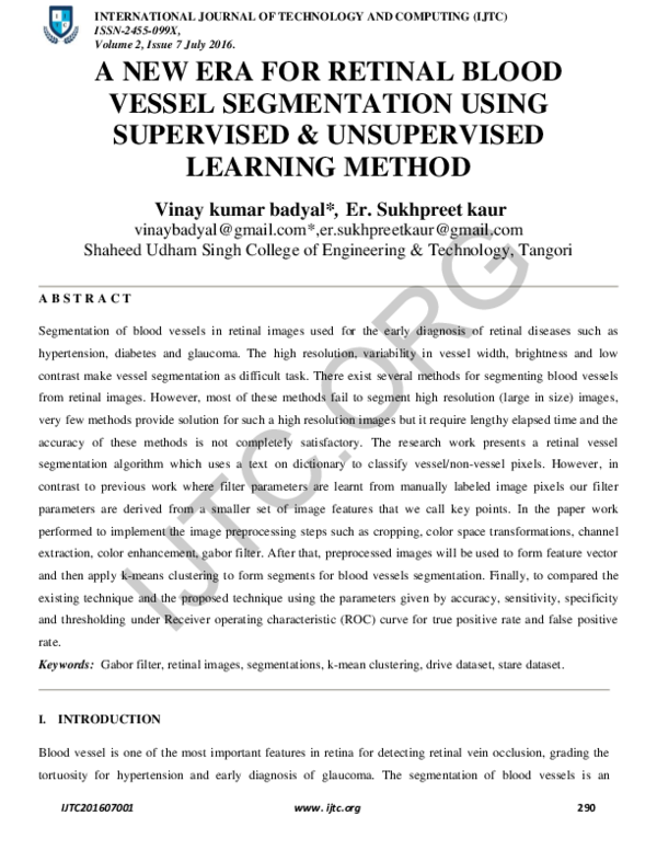 (PDF) A NEW ERA FOR RETINAL BLOOD VESSEL SEGMENTATION USING SUPERVISED & UNSUPERVISED LEARNING ...
