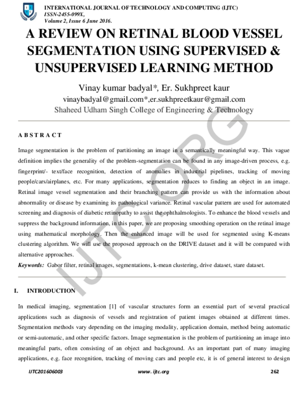 (PDF) A REVIEW ON RETINAL BLOOD VESSEL SEGMENTATION USING SUPERVISED & UNSUPERVISED LEARNING METHOD