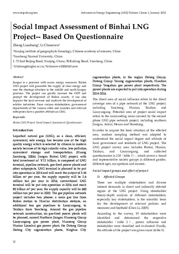 (PDF) Social Impact Assessment of Binhai LNG Project--Based On ...