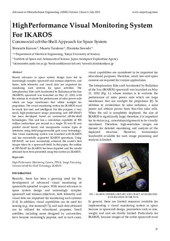 (PDF) HighPerformance Visual Monitoring System For IKAROS Commercial ...