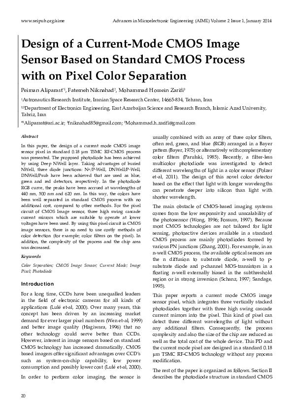 (PDF) Design of a Current‐Mode CMOS Image Sensor Based on Standard CMOS ...
