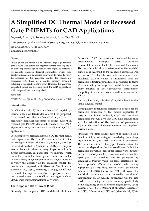 (PDF) A Simplified DC Thermal Model of Recessed Gate P-HEMTs for CAD ...