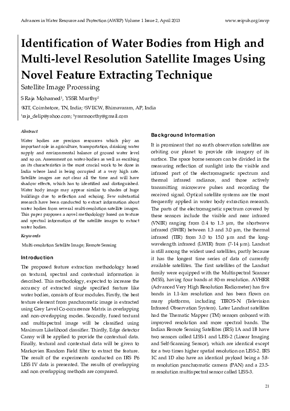 (PDF) Identification of Water Bodies from High and Multi-level ...