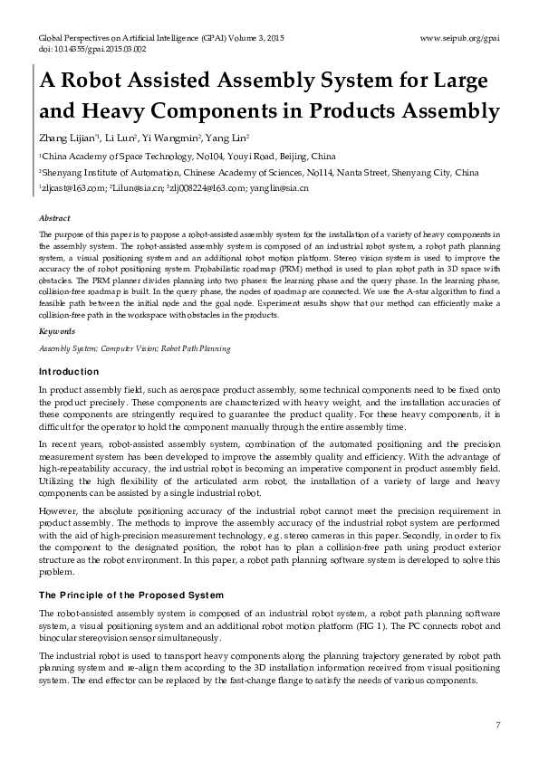 (PDF) A Robot Assisted Assembly System for Large and Heavy Components ...