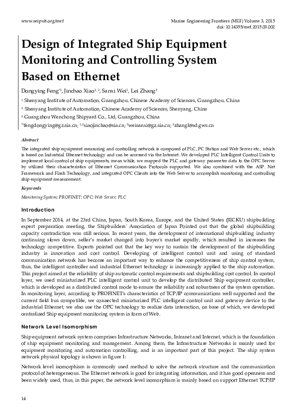 (PDF) Design of Integrated Ship Equipment Monitoring and Controlling ...
