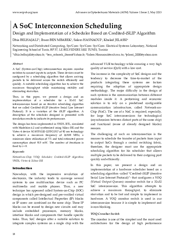 (PDF) A SoC Interconnexion Scheduling Design and Implementation of a Scheduler Based on Credited ...
