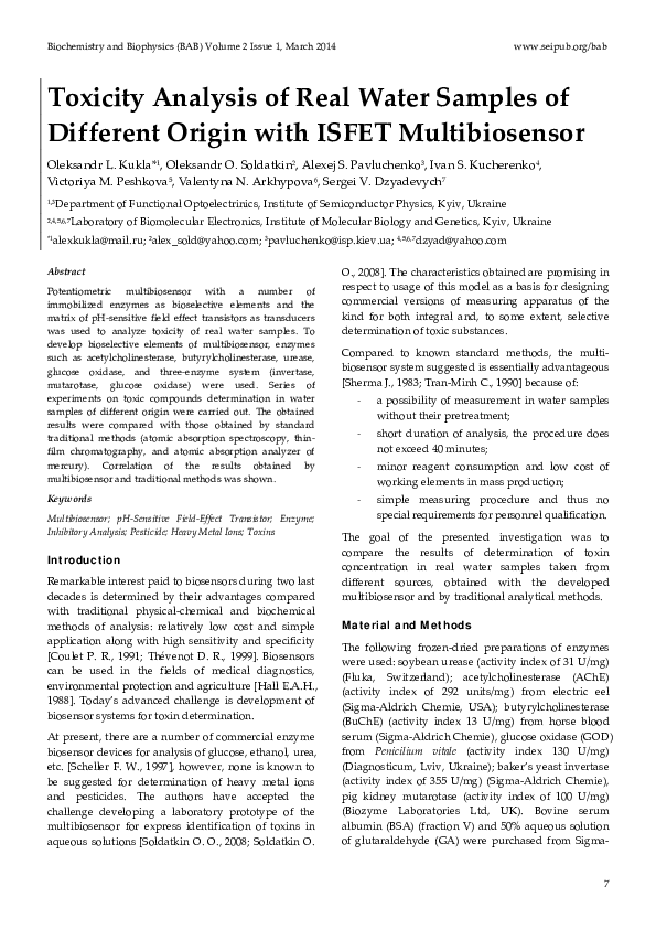 (PDF) Toxicity Analysis of Real Water Samples of Different Origin with ...