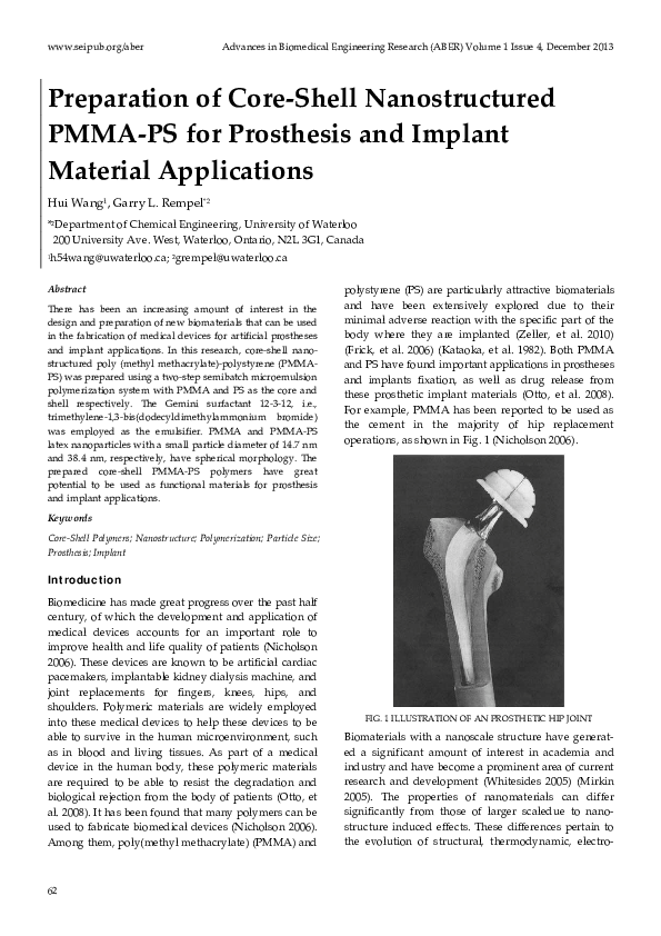 (PDF) Preparation of Core-Shell Nanostructured PMMA-PS for Prosthesis ...