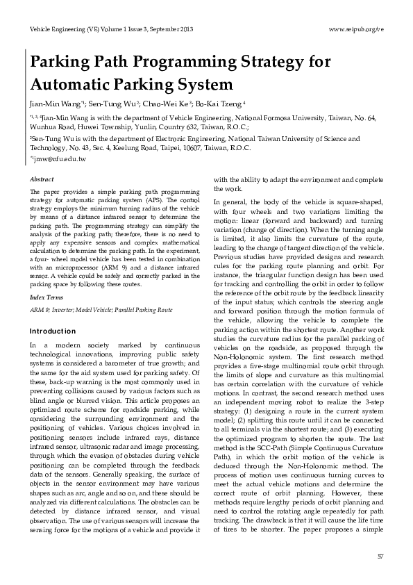 (PDF) Parking Path Programming Strategy for Automatic Parking System