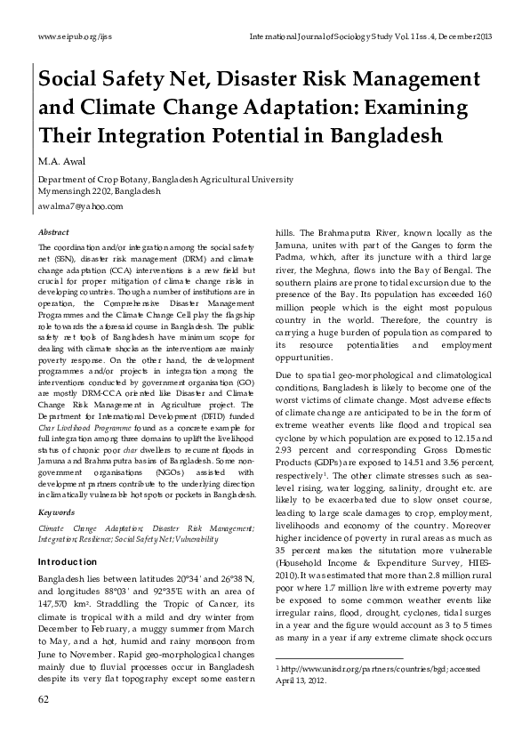 (PDF) Social Safety Net, Disaster Risk Management and Climate Change ...