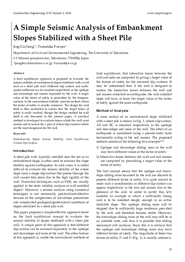 (PDF) A Simple Seismic Analysis of Embankment Slopes Stabilized with a ...