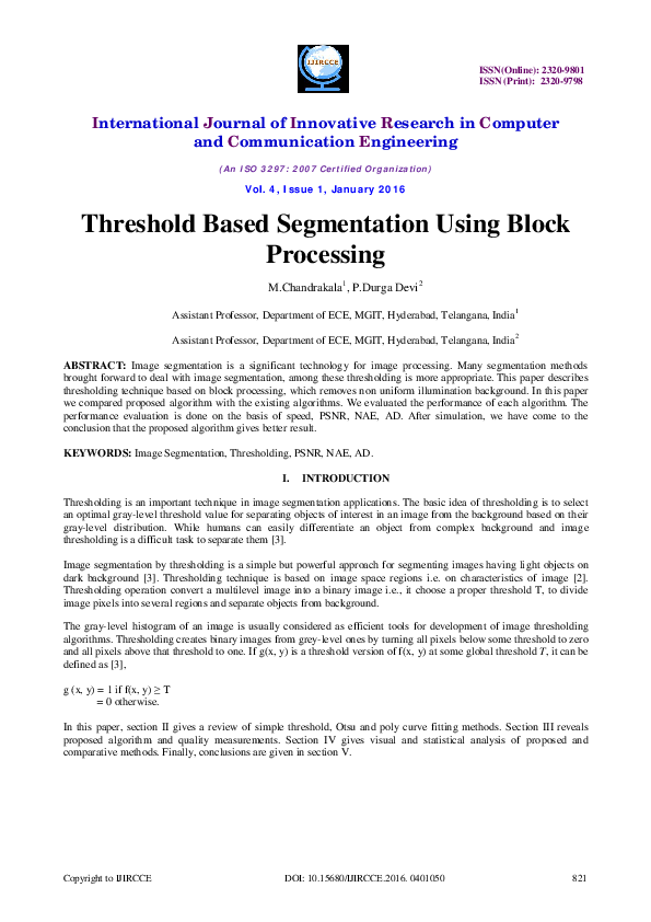 (PDF) Threshold Based Segmentation Using Block Processing