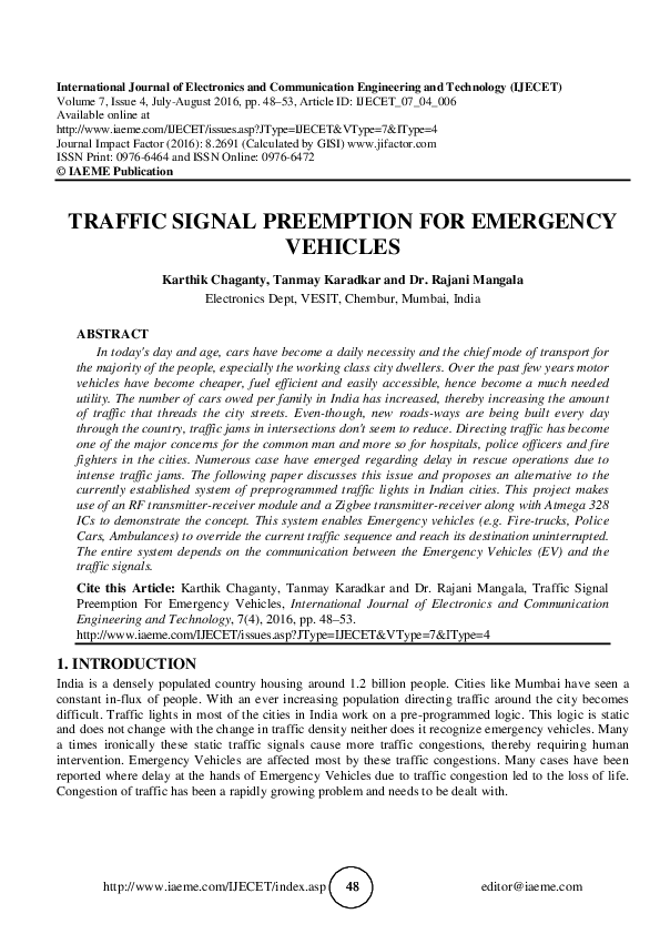 (PDF) TRAFFIC SIGNAL PREEMPTION FOR EMERGENCY VEHICLES