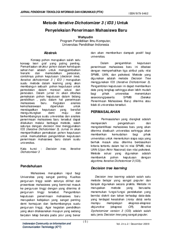 (PDF) Metode Iterative Dichotomizer 3 ( ID3 ) Untuk