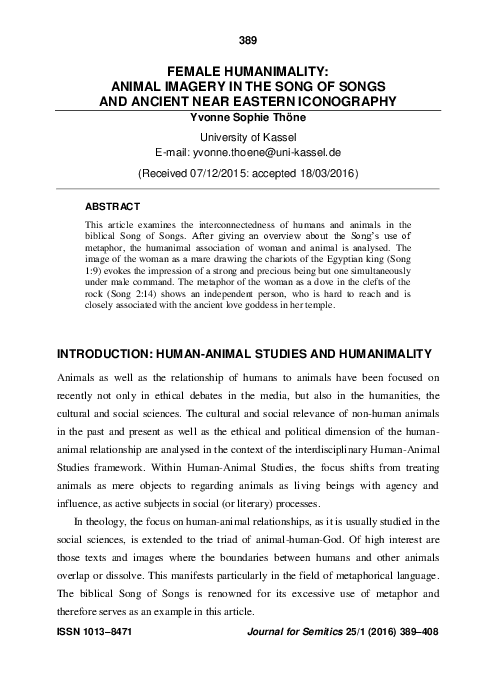 (PDF) Female Humanimality: Animal Imagery in the Song of Songs and Ancient Near Eastern ...