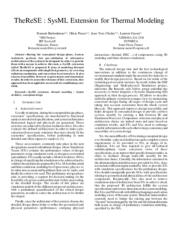 (PDF) TheReSE: SysML extension for thermal modeling