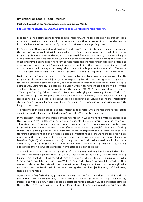 (PDF) Reflections on Food in Food Research