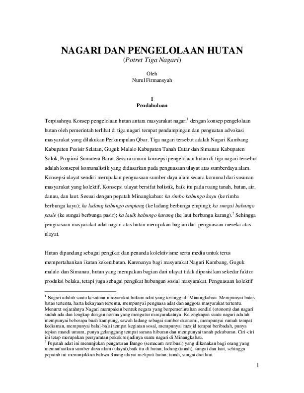 (PDF) Nagari Dan Pengelolaan Hutan (Potret Tiga Nagari)