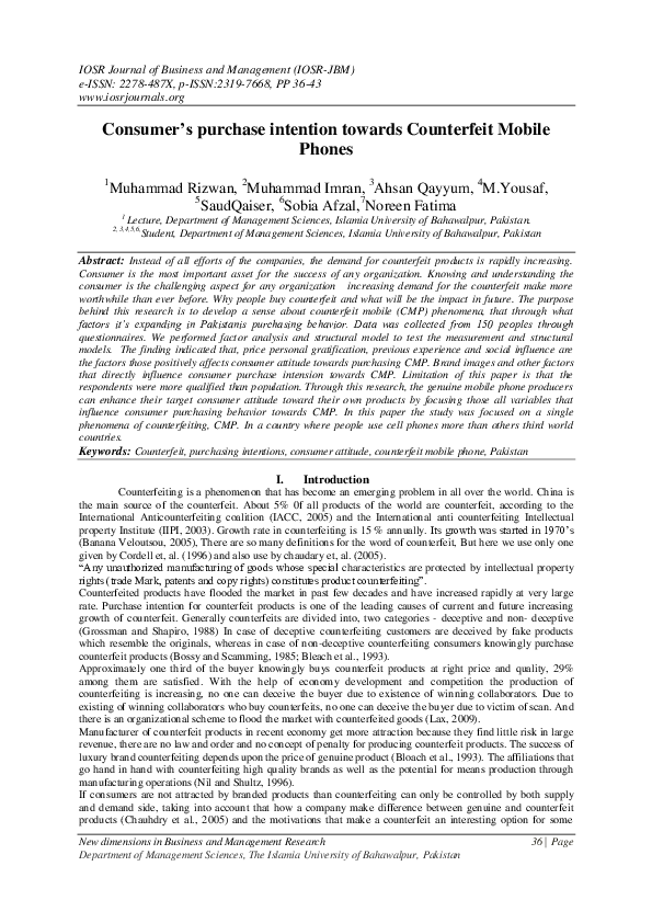 (PDF) Consumer's purchase intention towards Counterfeit Mobile Phones