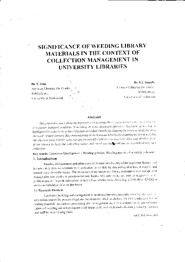 (PDF) Significance of Weeding Library Material in the Context of ...